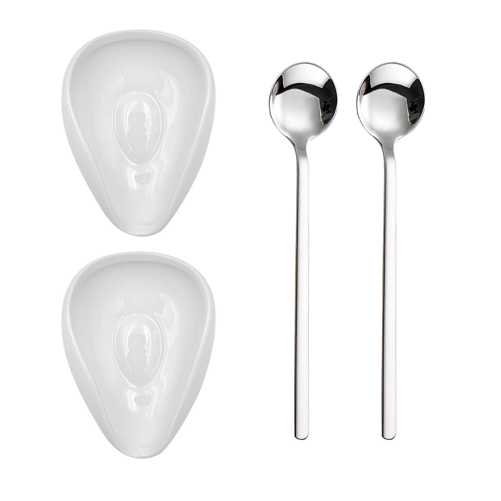 KWAGOCAR 4 Pcs Coffee Spoon Rest and Spoon Ceramic Coffee Spoon Rest Mini Coffee Spoon Holder Small Teaspoon Holder Coffee Bar Coffee Stirrers Holder for Kitchen Counter Coffee Station Bar Lovers