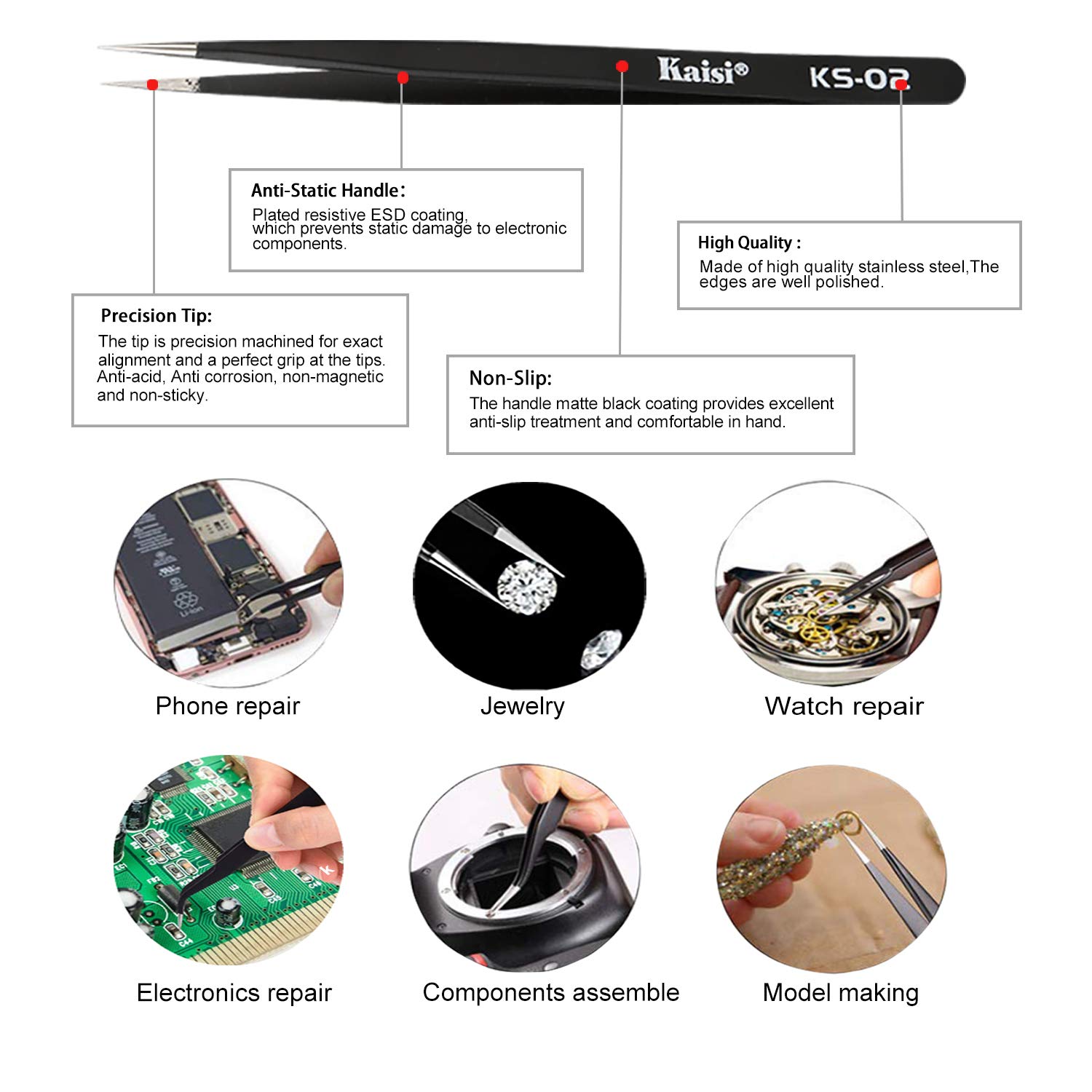 Kaisiking 6 Pcs Double Sided Soldering Assist Aid Repair Tool with 2 Precision Tweezers for Electronics Repair and Soldering