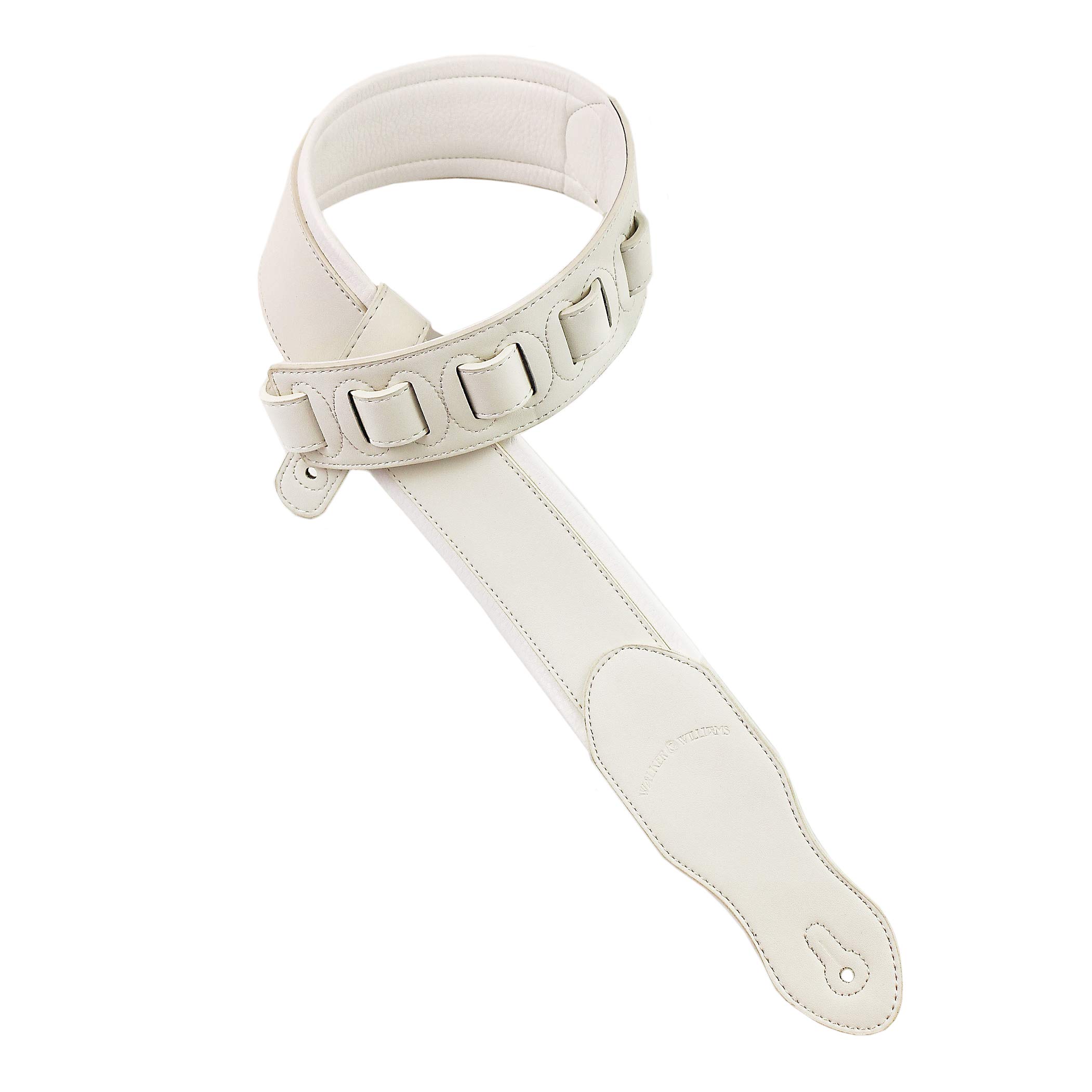 Walker & Williams G-04-WHT Ivory White Handmade Guitar Strap With Arctic White Padded Glove Leather Back For Acoustic, Electric, And Bass Guitars