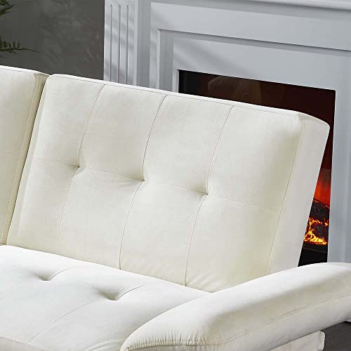 Lin-Utrend 67" Comfortable Velvet Couch,Convertible Sofa Bed, Living Room Sofas with Adjustable backrest and armrest, for Living Room, Apartment, Bedroom, Office, Shop(Beige)