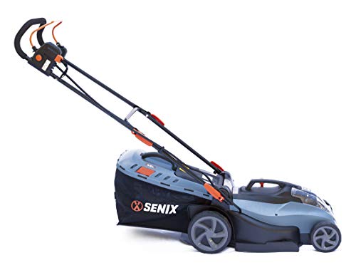 SENIX Electric Lawn Mower, 17-Inch, 58V Max* Cordless Lawn Mower with Brushless Motor, 6-Position Height Adjustment, 2.5Ah Lithium Ion Battery and Charger Included, LPPX5-M, Blue