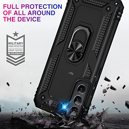Vaki for Samsung Galaxy S22+ Plus 5G Case with Built in Screen Protector Military Grade Hard Rugged Cover Heavy Duty Armor Galaxy S22 Plus Phone Cases with Metal Ring Kickstand Shockproof Black