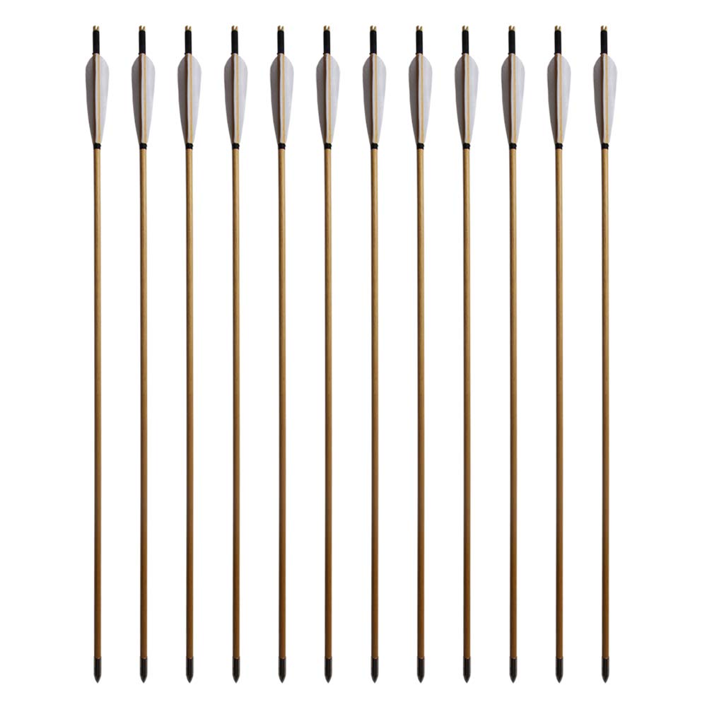 e5e10 33inch Wooden Arrows Handmade Archery Target Arrows with Field Points for Recurve Bow Longbow Hunting Practice with Turkey Feather Fletching 12PACK (White)