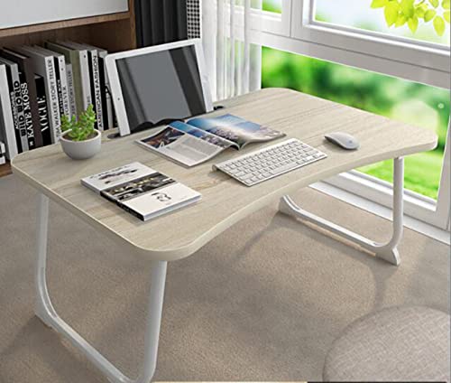LKBBC Foldable Laptop Desk for Bed, Bed Laptop Table with Storage, Foldable Portable Lap Bed Tray, 23.6 Inch Floor Table for Drawing, Reading and Writing, Maple