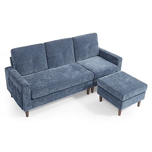 Lin-Utrend 80" Wide Living Room Sofa, Convertible L-Shaped Sectional Sofa Day Bed with Removable Cushions and Pockets, Rubberwood Legs, Living Room,Apartment,Office,Bedroom Sectional Sofa (Navy Blue)