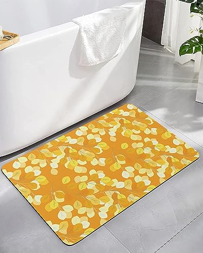 Orange Yellow Leaves Bath Mat for Tub,Non Slip Bathroom Floor Runner Rug Quick Dry & Absorbent Diatomaceous Earth Shower Sink Kitchen Living Room Washable Doormat,Minimalist Natural Tree Leaf 16"x24"