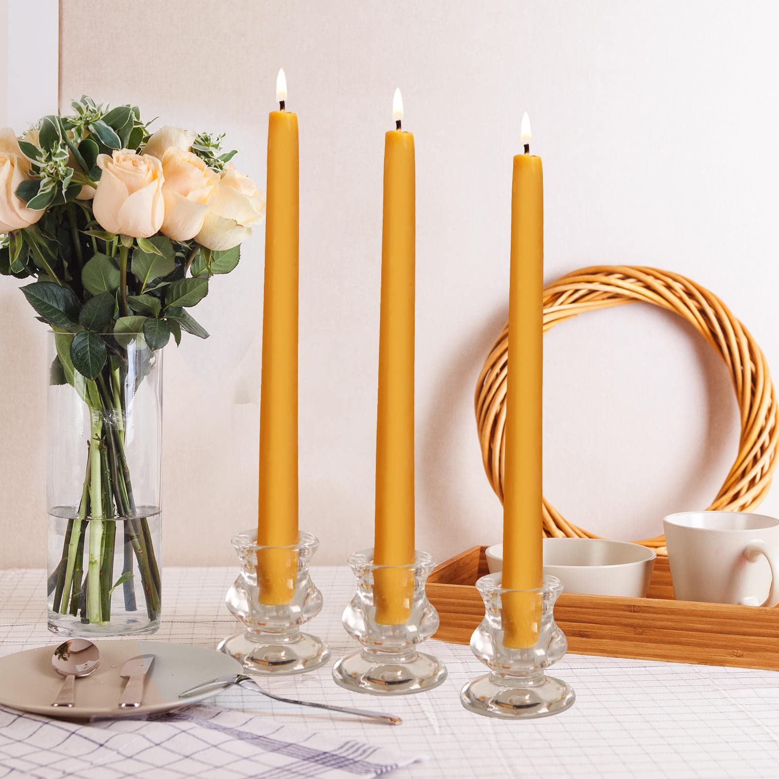 olorvela Beeswax Candles Beeswax Taper Candles Beeswax Candle Sticks 100% Pure Natural Bees Wax Candles for Home Each Burn 6Hrs, 6inch 10Pack