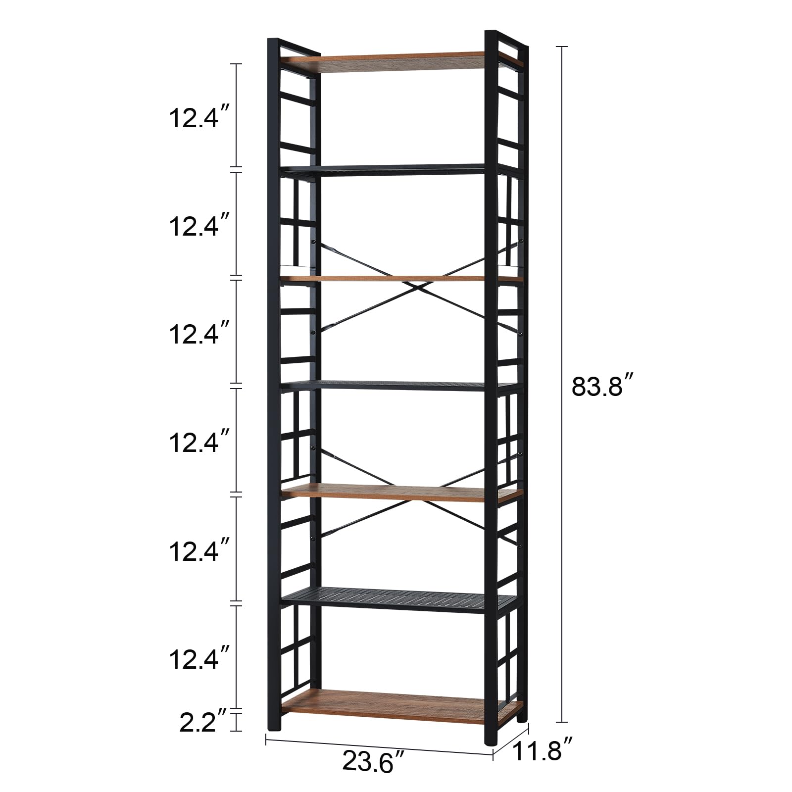 HOMBAZAAR 7 Tier Bookshelf,84 inch Tall Industrial Bookcase with Metal Frame and Open Shelves,Rustic Heavy Duty 7 Shelf Bookcase, Office Book Shelves for Living Room and Bedroom,Brown