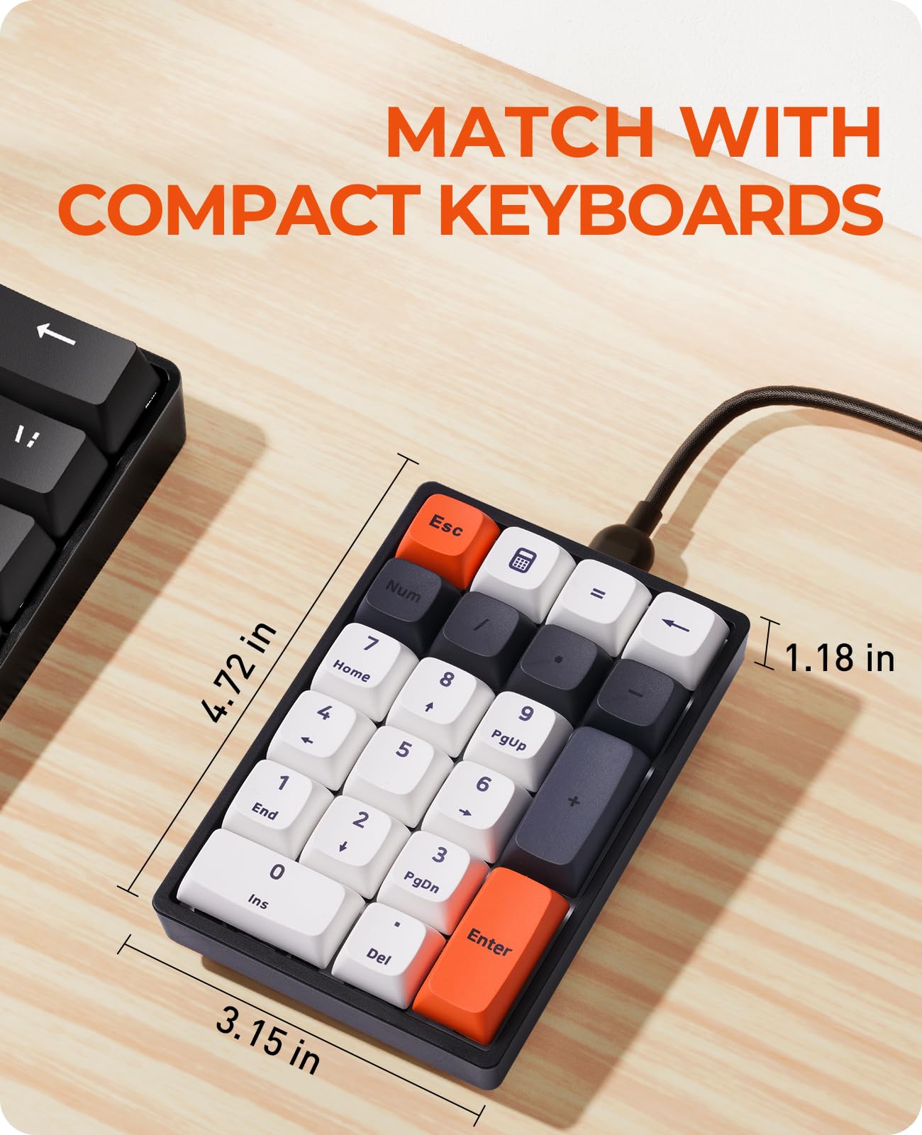 Number Pad HAVIT Mechanical Numeric Keypad with GATERON Optical Red Switches Hot Swappable Keypad Type-C USB-A Wired PBT Keycaps 21 Keys Numpad for Laptop Computer