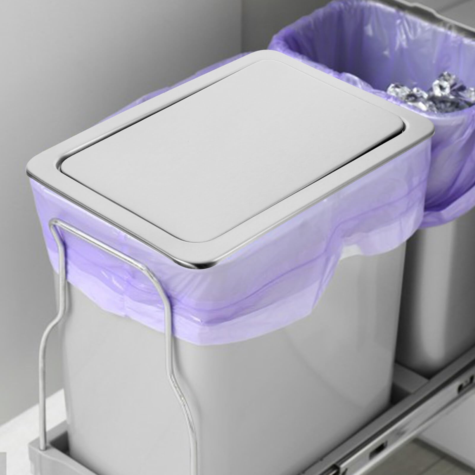 Kichvoe Trash and Waste Chute Lid Recessed Counter Top Covers Countertop Stainless Steel Balance Flap Cover, Surface Trash Grommet Swing Trash Can Lid B