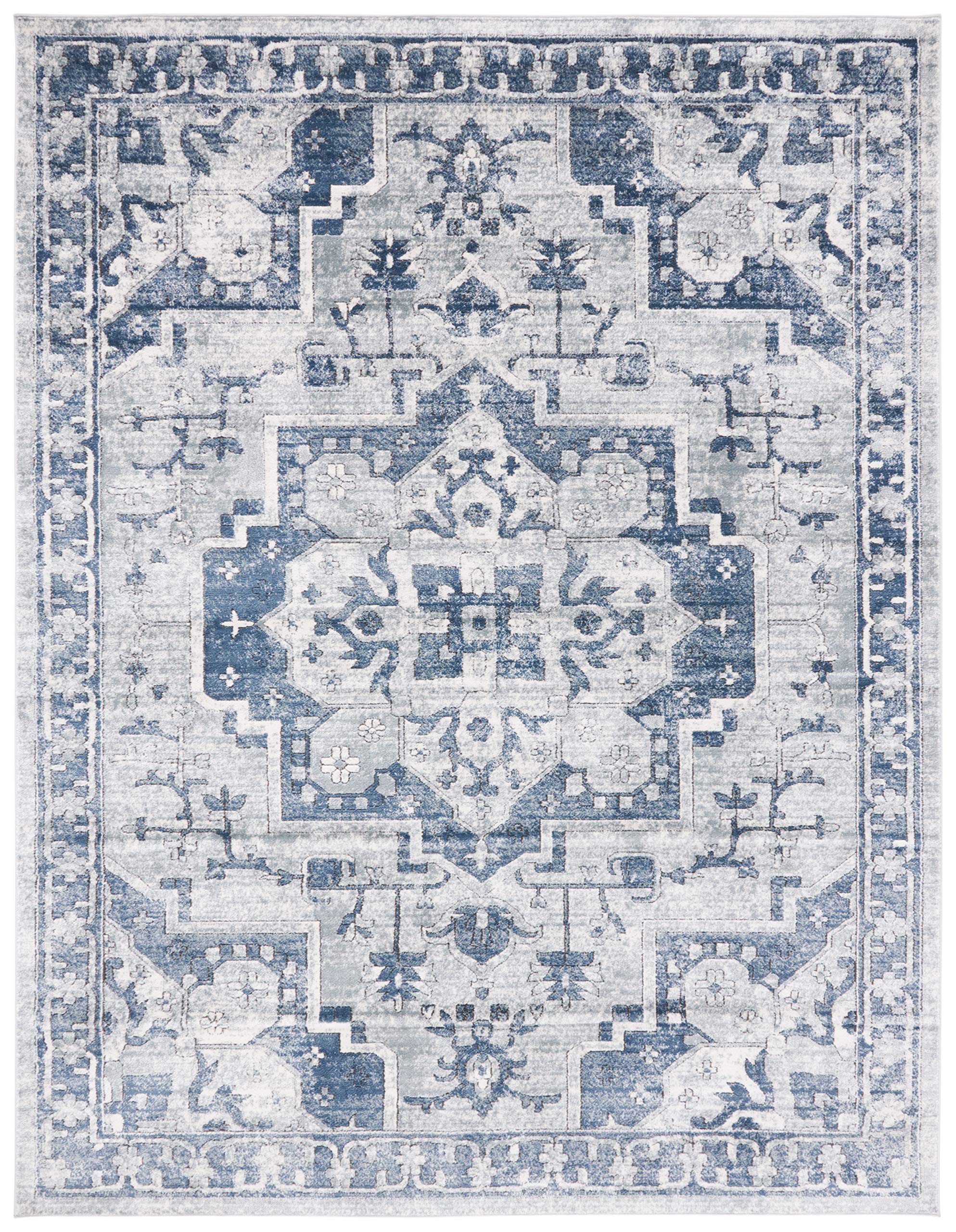 MARTHA STEWART x SAFAVIEH 9' x 12' Navy/Ivory MSR883N Denver Traditional Medallion Non-Shedding Area Rug