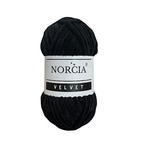 NORCIA Soft Velvet Yarn Chenille Yarn for Crocheting Super Bulky 100g (74.3 yds) Baby Blanket Yarn for Knitting Amigurumi Yarn Fancy Yarn for Crochet Weaving Craft (Black)