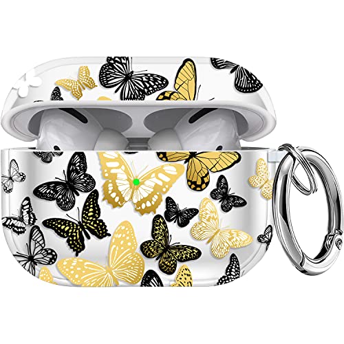 Youskin Airpods Pro Case Cute Airpods Pro Case Cover Clear Soft TPU Flexible Apple Airpods Pro Charging Case with Keychain for Women Girls,Golden Butterfly