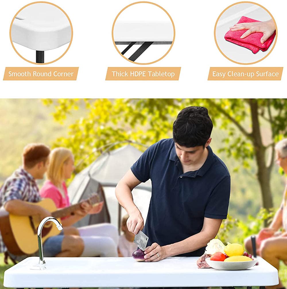Fish Cleaning Table with Sink and Sprayer Camping Sink Table Portable Folding Camping Table Fish Fillet Hunting Cleaning Cutting Table Outdoor Gardening' Removable Picnic Table-White (with Sprayer)
