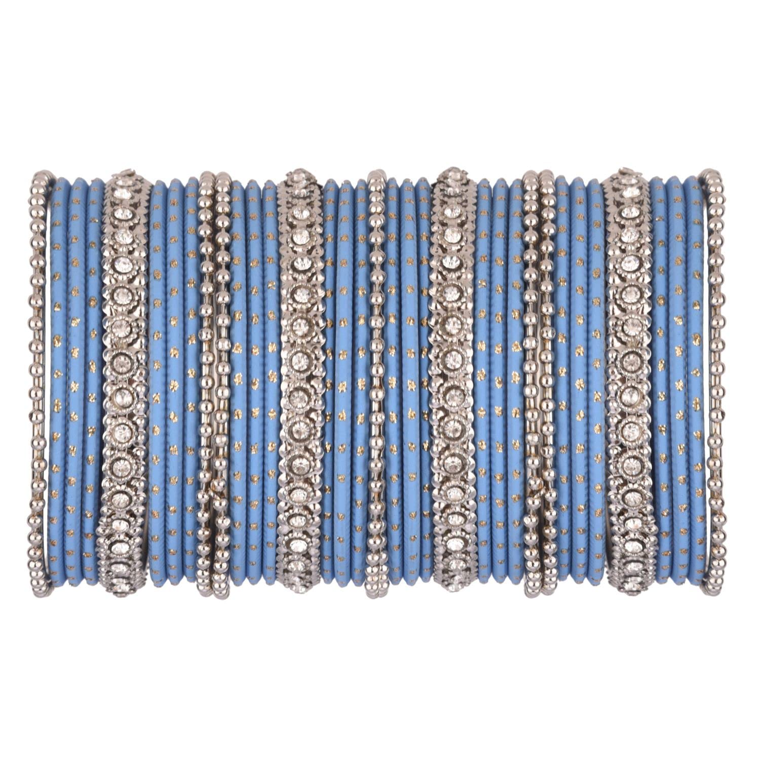 Efulgenz Indian Bangle Set Rhinestone Crystal Boho Oxidized Bracelet Metal Bangle Set Jewelry for Women (36 Pcs) Size-2.6, Blue