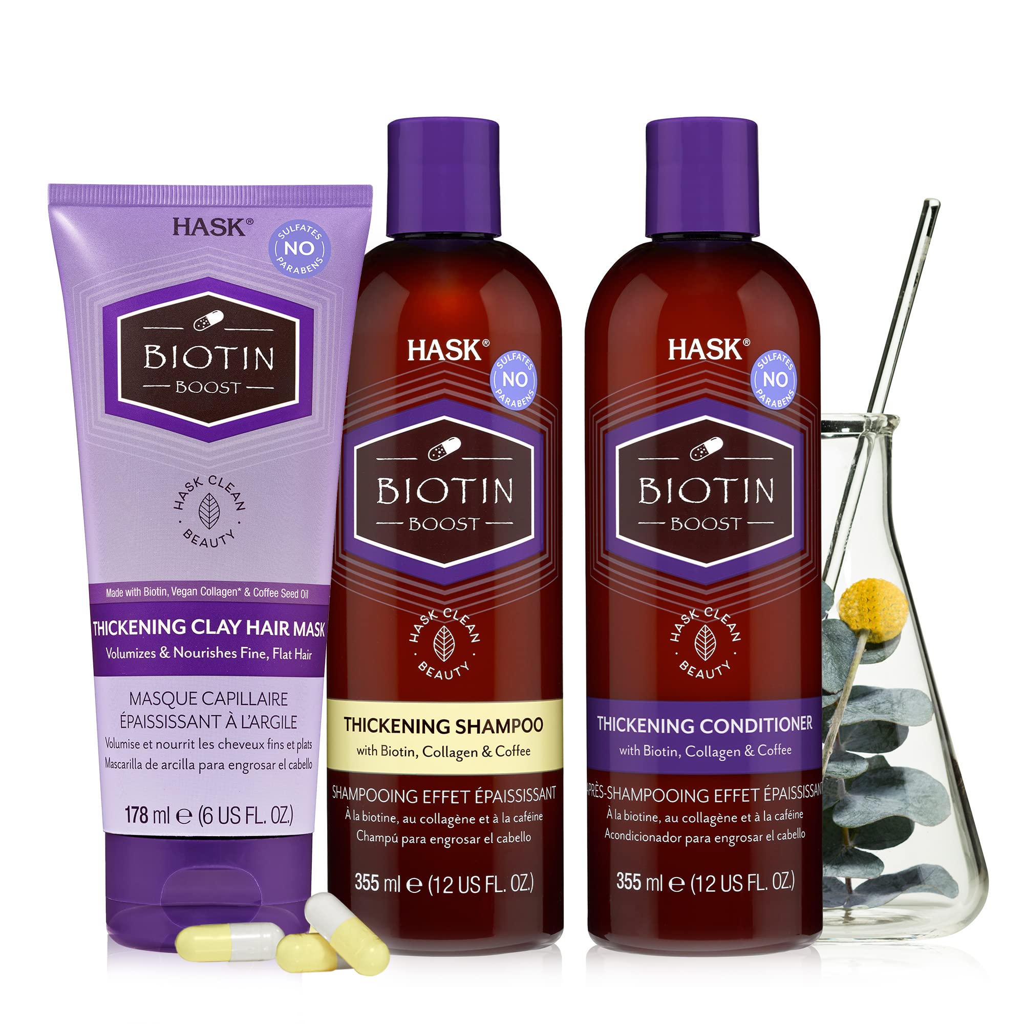 HASK Biotin Boost Clay Hair Mask and Shampoo Conditioner set for all hair types, color safe, gluten-free, sulfate-free and paraben-free