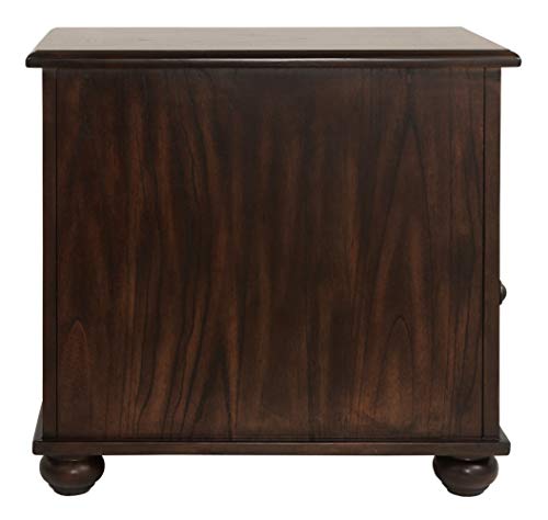 Signature Design by Ashley Barilanni Traditional Chair Side End Table with 1 Storage Cubby, 2 Fixed Shelves, 2 USB Ports & Outlets, Dark Brown