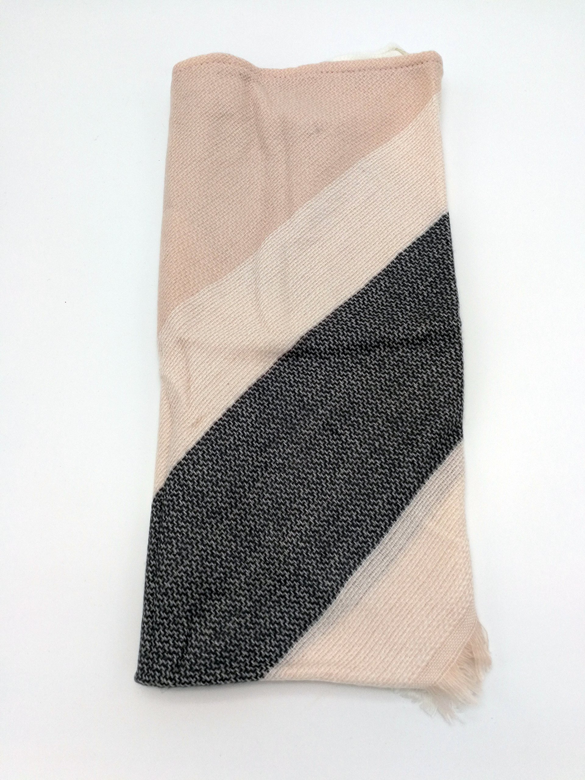 Wander Agio Womens Warm Scarf Triangle Winter Shawls Large Scarves Stripe Plaid Fichu Big Plaid Grey Pink 11