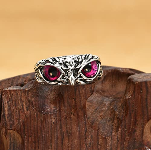 Fuqimanman2020 Vintage Plain Silver Blue Eye Owl Ring Demon Eye Ring Trinket