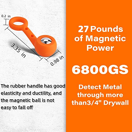 JFYOW Stud Finder Magnet,Magnetic Stud Finder with 6800Gs 27 Pounds of Pull Magnetic Power,Stud Finder Easy to Carry and Use No Battery Required Detect Metal Through 3/4" Drywall(1Pcs Orange).