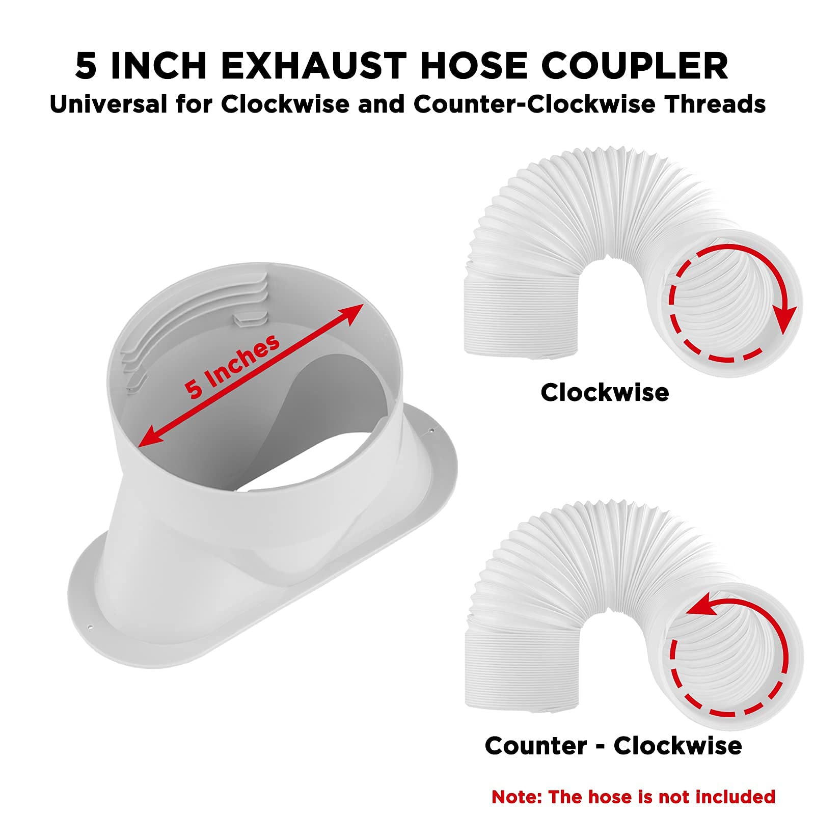 TURBRO 5 Inch Portable Air Conditioner Universal Exhaust Hose Clockwise Thread with Window Vent Kit