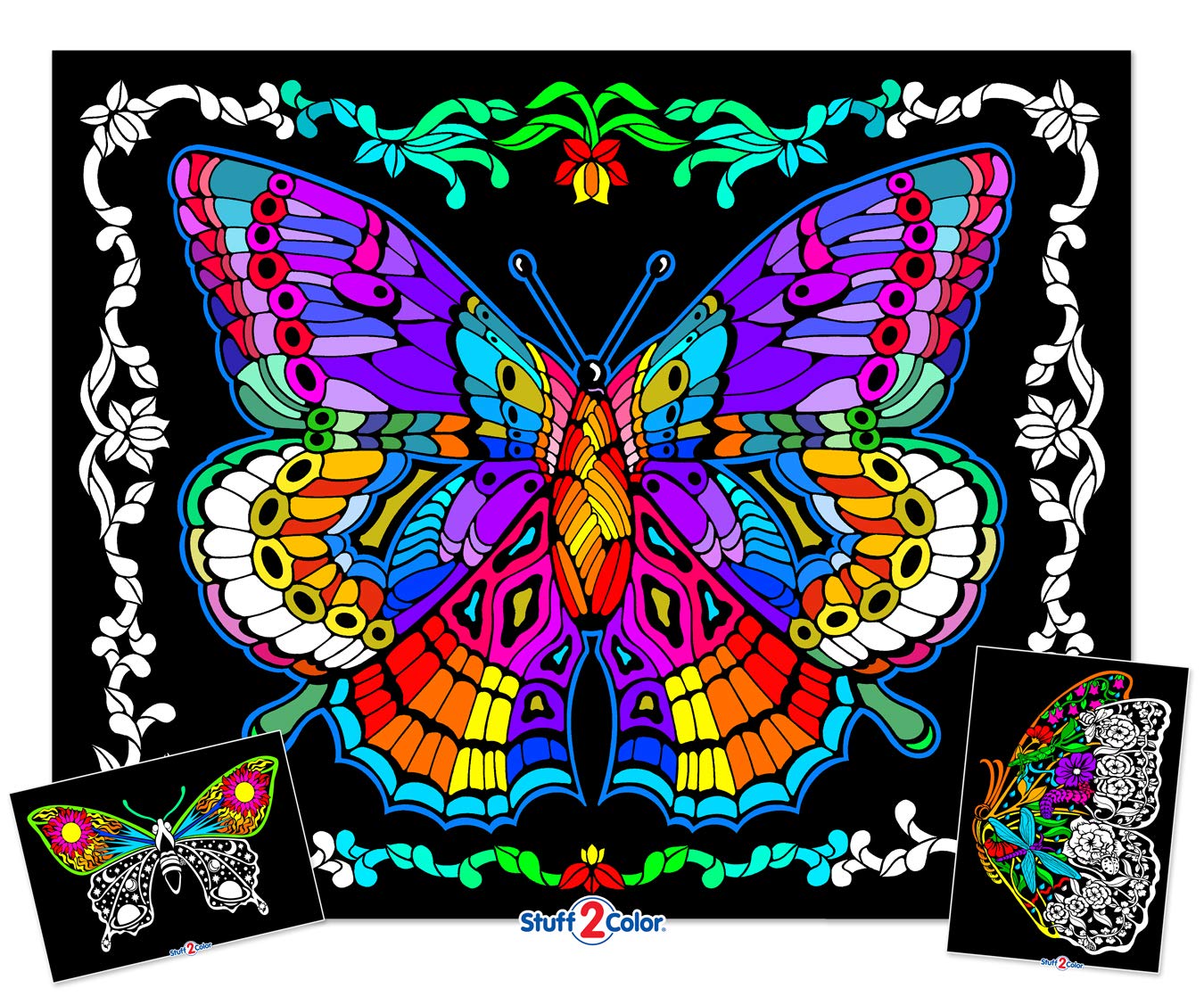 Stuff2Color Geo Butterfly - Fuzzy Coloring Poster - Includes 3 Designs to Color (1 Large, 2 Small) - for Kids, Toddlers, Kids, Teens and Adults [Beautiful Arts and Crafts Project for All Ages]