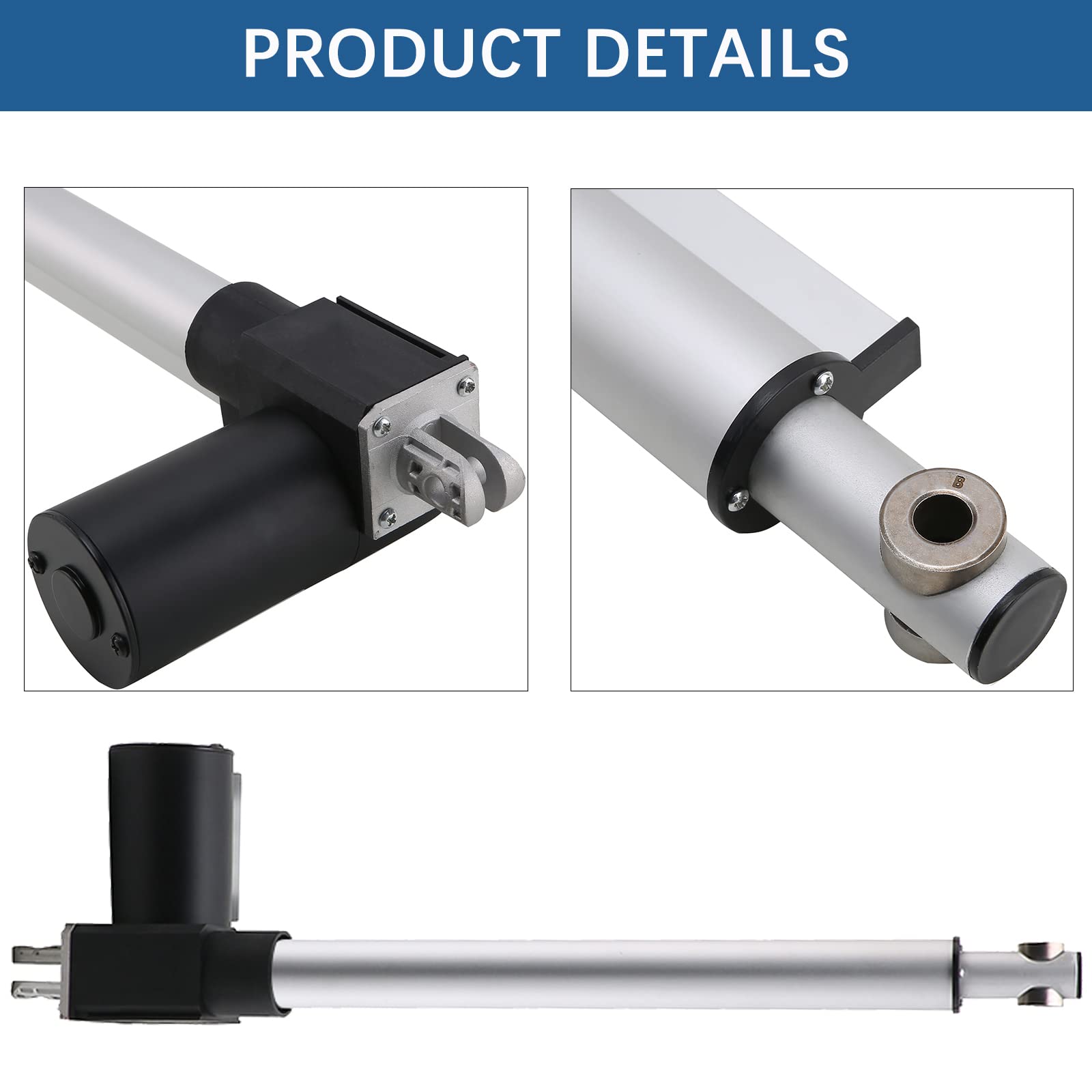 JQDML 32 Inch 32" Long Stroke Linear Actuator 24V 1320lbs/6000N Heavy Duty Speed 0.2"/sec Electric Actuator with Mounting Brackets for Massage Bed, Table Lift, Window Opener,Door Opener