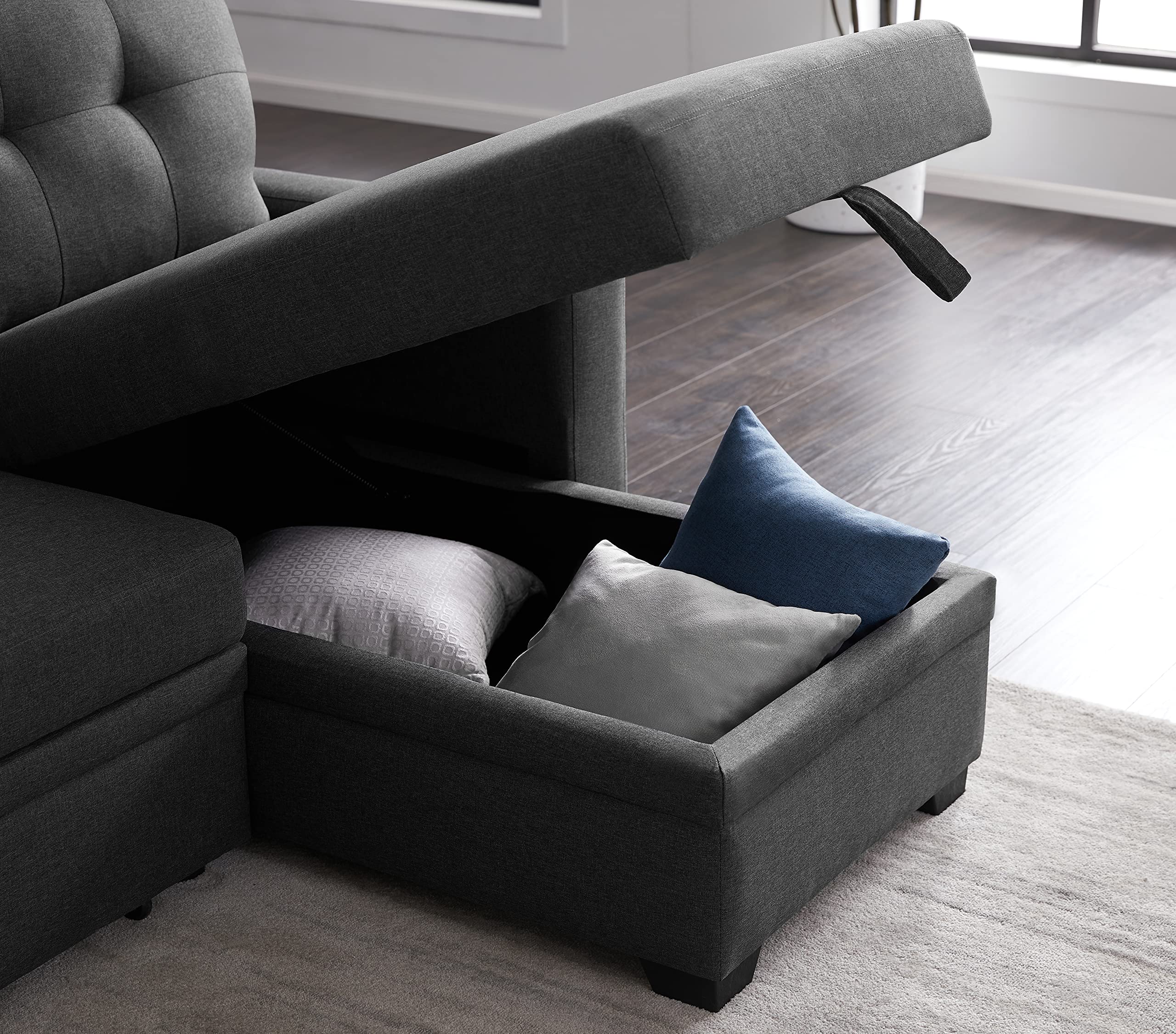 L-Shaped Corner Sleeper Sectional Sofa Modern Linen Upholstered Sofa&Couch Convertible Sofabed W/Pull Out Sleep Couch Bed and Reversible Storage Chaise for Home Apartment Living Room Furniture Sets