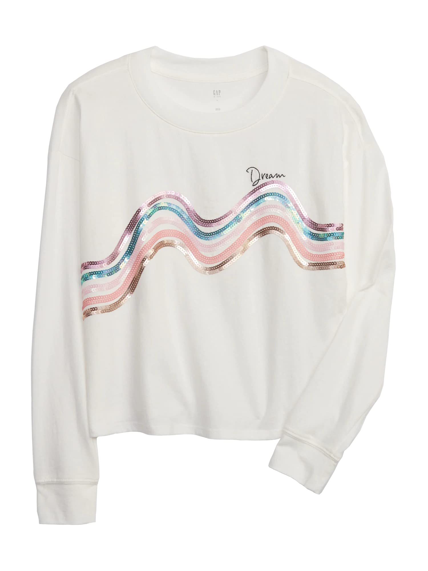 GAP Girls Long Sleeve Graphic Tee T Shirt, New Off White, Medium US