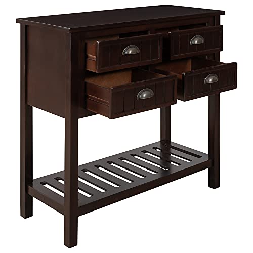 Merax Espresso Modern Wood Cabinet with 4 Drawers and Storage Shelf Buffet Coffee Bar Table for Living Dinning Room Kitchen, Type 10