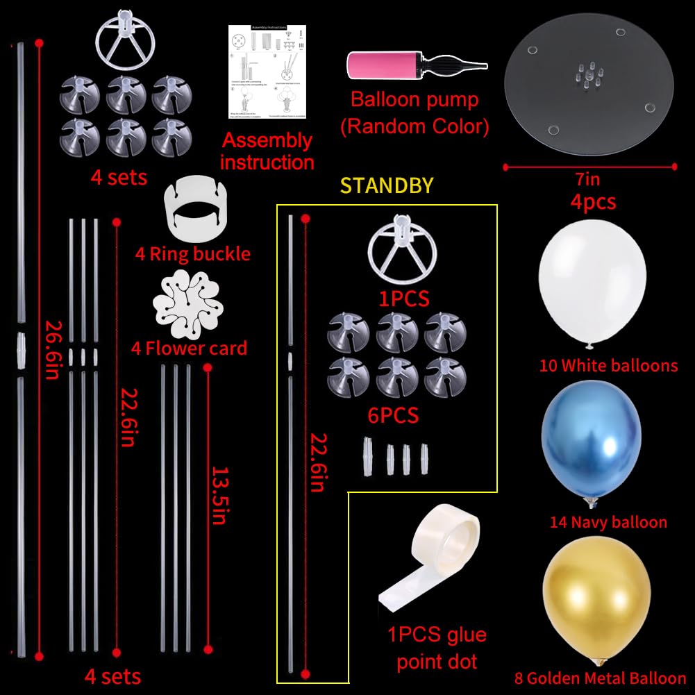 TONIFUL 4 Set Table Centerpiece Balloon Stand Kit Include Blue White Gold Confetti Balloons Prefect for New Year 2025, Birthday Table Decorations,Class of 2025 Graduation,Baby Shower,Party Decorations