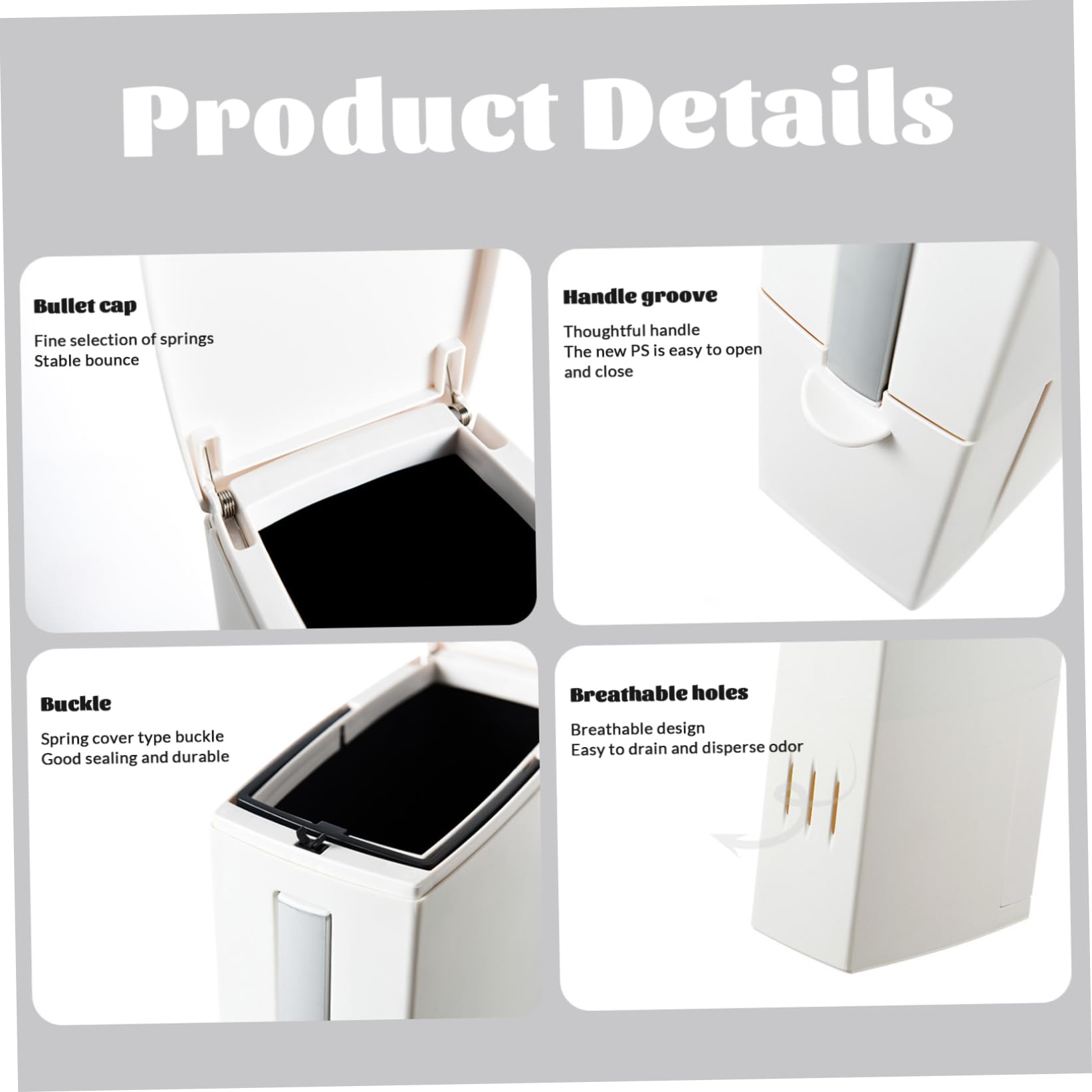 KDAMGOQE Bathroom Bin Bathroom Trash Can 4.3x7.9x16.3 in Slim Bathroom Bin with Toilet Brush Holder Press-Opening Space Saving White Rectangular Diaper Trash Can for Toilet Kitchen
