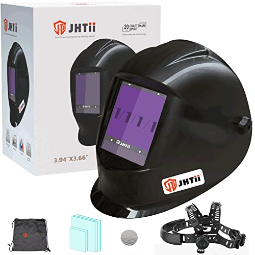 JHTii Large Viewing Welding Helmet 3.94"X3.66", True Color Highest Optical 1/1/1/1, 4 Arc Sensor Wide Shade 4/5-8/9-13, Solar Power Auto Darkening Welding Helmet for TIG MIG ARC WH03
