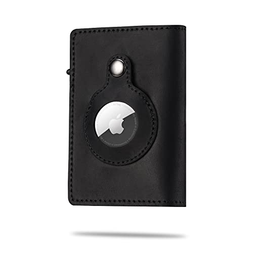 Kanley Airtag Leather Wallet with Tracker Holder Smart Wallet for Men with Tracking Case – Smart Wallet with Card Holder Slots and Money Clip – Christmas, Father’s Day, Birthday (Black)
