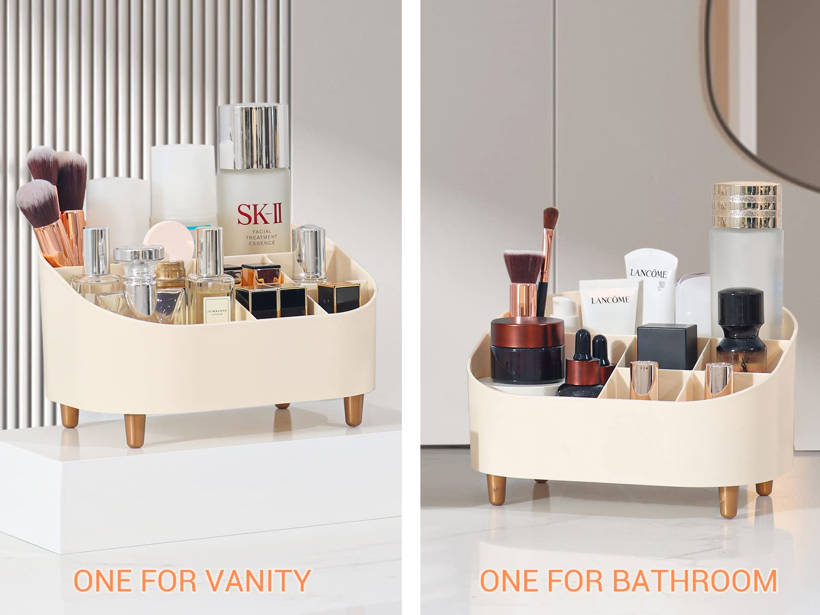 JULY'S SONG Makeup Organizer for Vanity Counter, 2 Pack Small Beauty Cosmetic Brush Skincare Stand Holder for Her Bathroom Countertop, White Opal