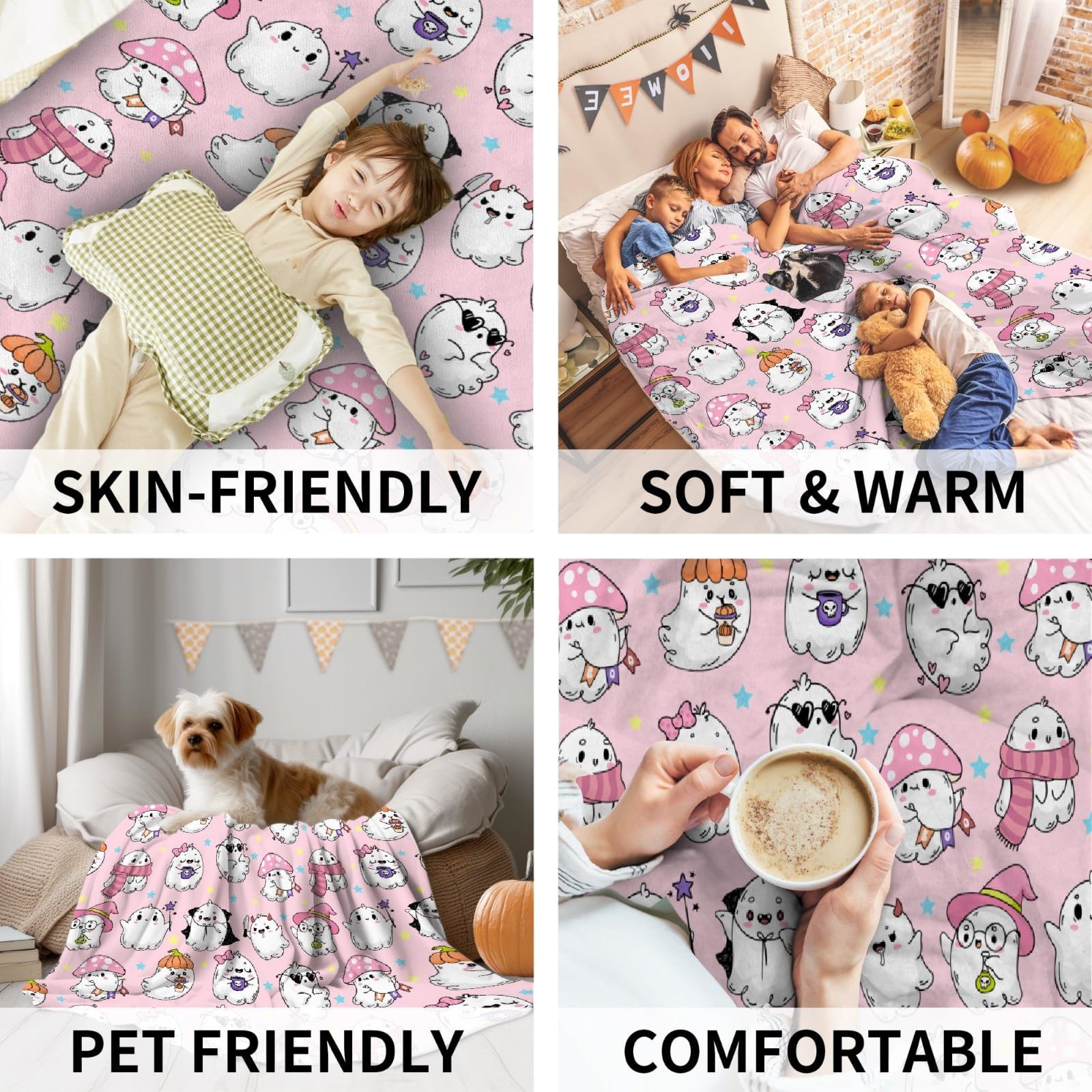 Halloween Blanket Cute Halloween Cute Ghosts Throw Blanket Gift for Girls Kids Halloween Ghost Decor Stuff 40"x50" for Halloween Decoration Cozy Soft Lightweight Bedding