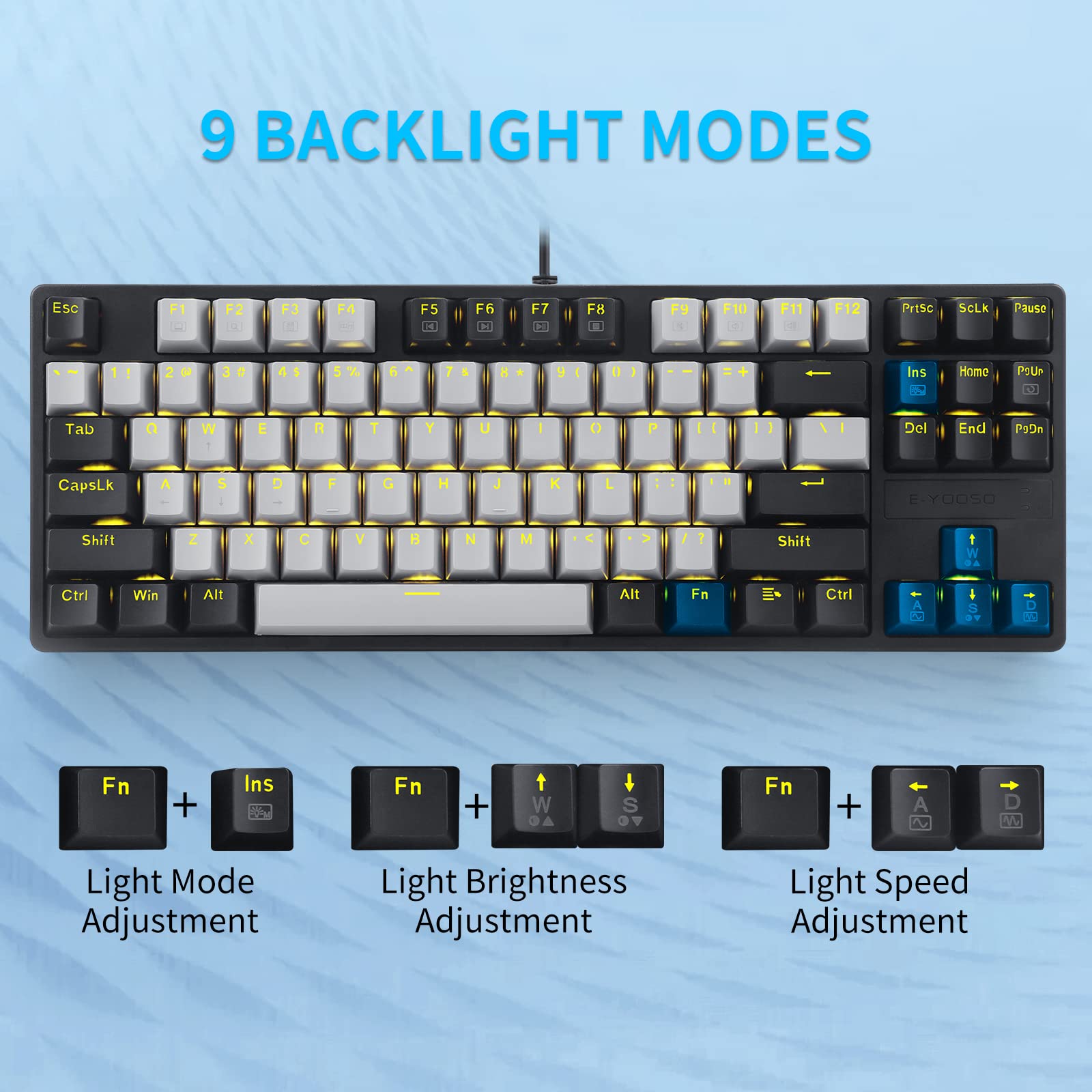 HUO JI E-YOOSO Z-87 Mechanical Gaming Keyboard 87 Key LED Backlit Wired with Anti-Dust Proof Switches Tenkeyness for Windows PC (Red Switches,Grey and Black)