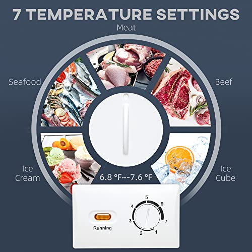 HOMCOM Compact Chest Freezer 3.5 Cubic Feet with Removable Basket, Mini Deep Freezer with Single Door 7 Temperature Setting, Drain Hole for Apartment, Kitchen, or Home Office, White