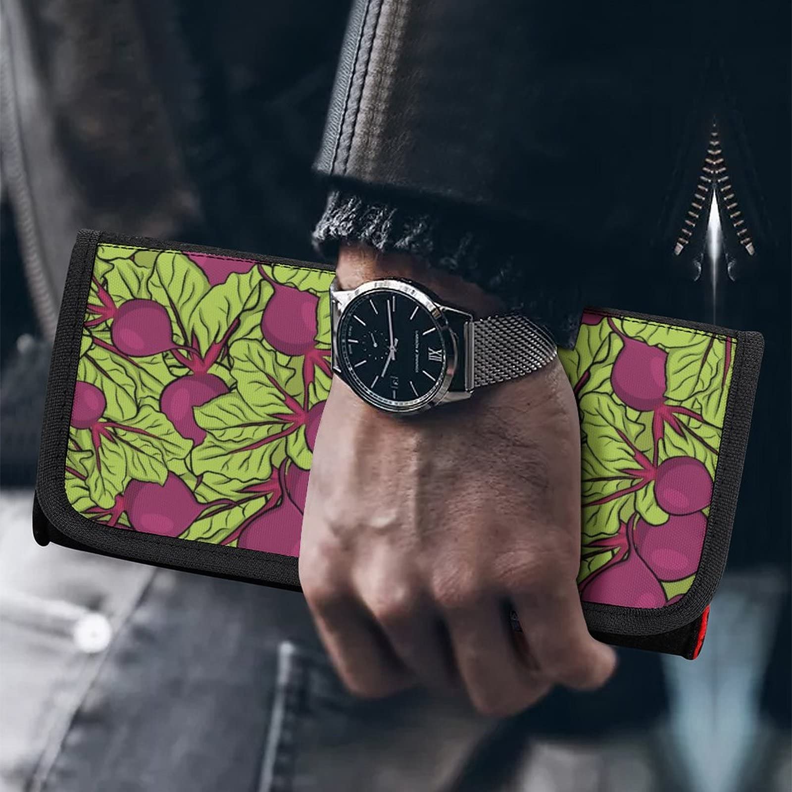 Garden Beet Pattern Carrying Bag Compatible with Switch Protective Case Slim Felt Pouch with 5 Game Cartridges Holders