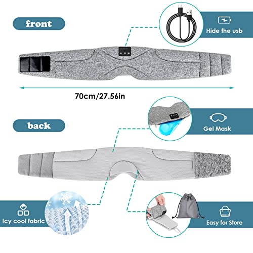 Sleep Mask with Bluetooth Headphones 24 White Noise, Ice-Feeling Bluetooth Sleep Mask Ultra-Thin Speaker Sleep Headphone Mask for Side Sleepers Blackout Eye Mask for Airplane, Nap, Travel(Gray)
