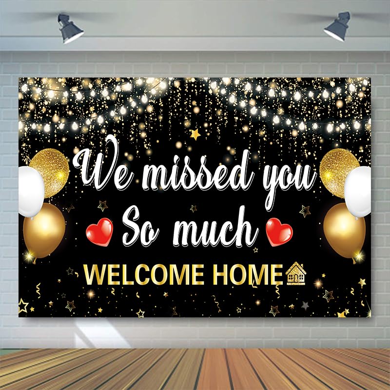 LOONELO Welcome Home Backdrop Banner Decorations with 70.8"X43.3",We Missed You So Much Backdrop Photo Booth Props, Welcome Home Sign for Graduation Retirement Military Army Homecoming Decorations