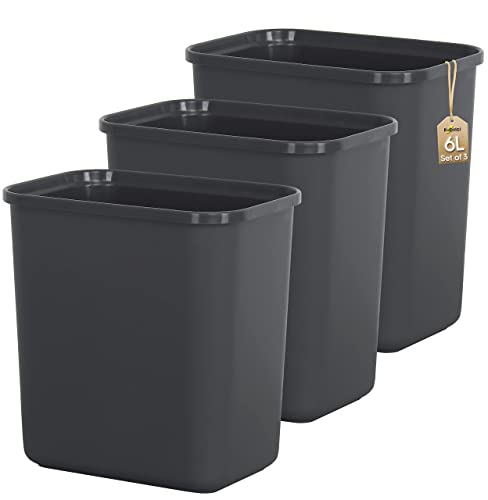 kubvici 6L Mini Trash Can 1.6 Gallon Trash Can Set of 3 Suitable for Bathroom, Car, Bedroom, Kitchen, Office, Living Room (Charcoal Gray, 3)
