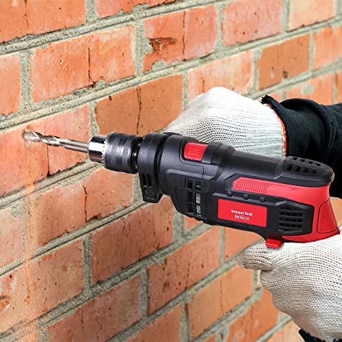 Hammer Drill 850W Impact Drill 1/2-Inch 7 Amp Corded Drill with Variable Speed 0-3000RPM, Hammer and Drill 2 Functions in 1 for Steel, Concrete, Drilling Wood, Plastic Drilling