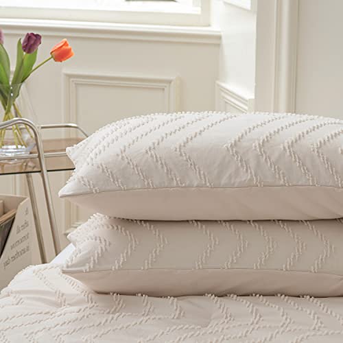 SLEEPBELLA King Comforter Set, Cream Farmhouse Bedding Comforter, Vertical Tufted Design,King Bed Set Lightweight and Fluffy (King,104" W x 90" L, 3 Pieces)