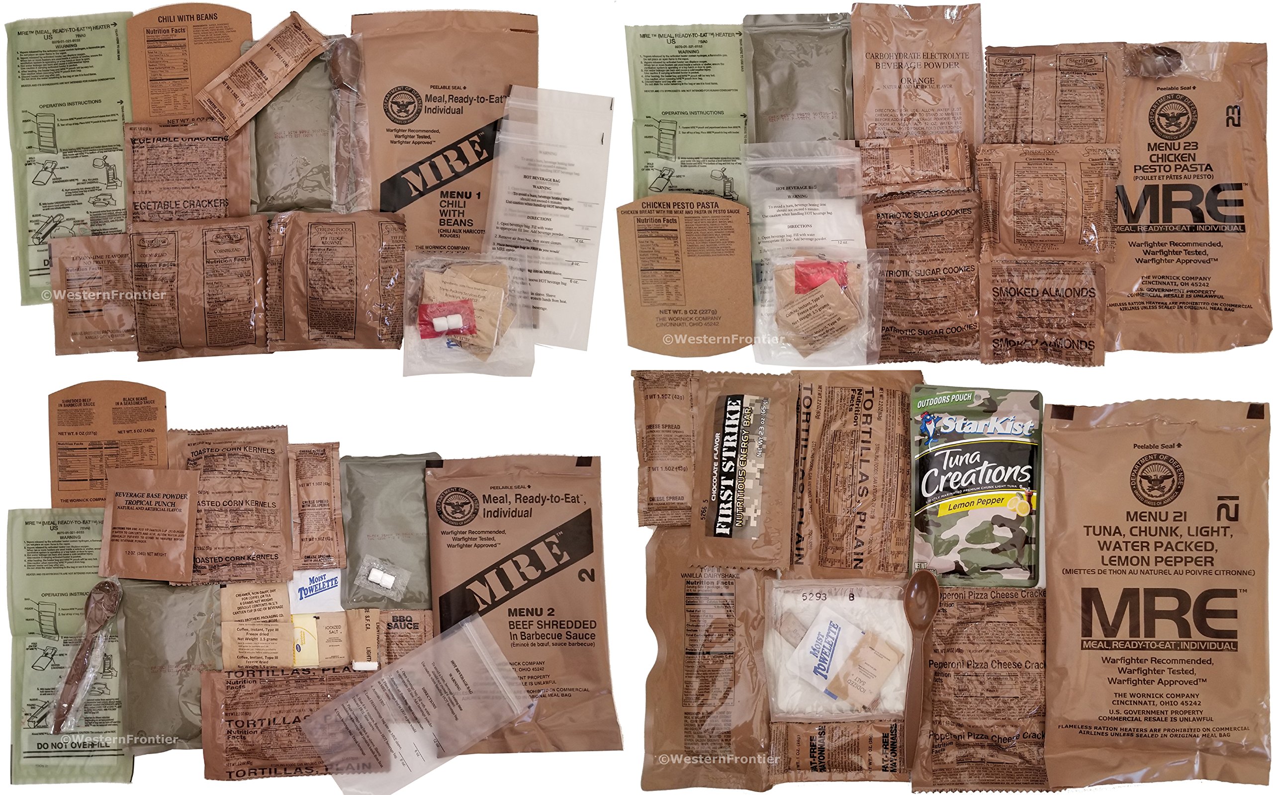 MRE A-Menu Case, 2018 Inspection Date Military Meal-Ready-to-Eat. Case of 12 Genuine US Military Surplus MREs with A Case Menu Selections.