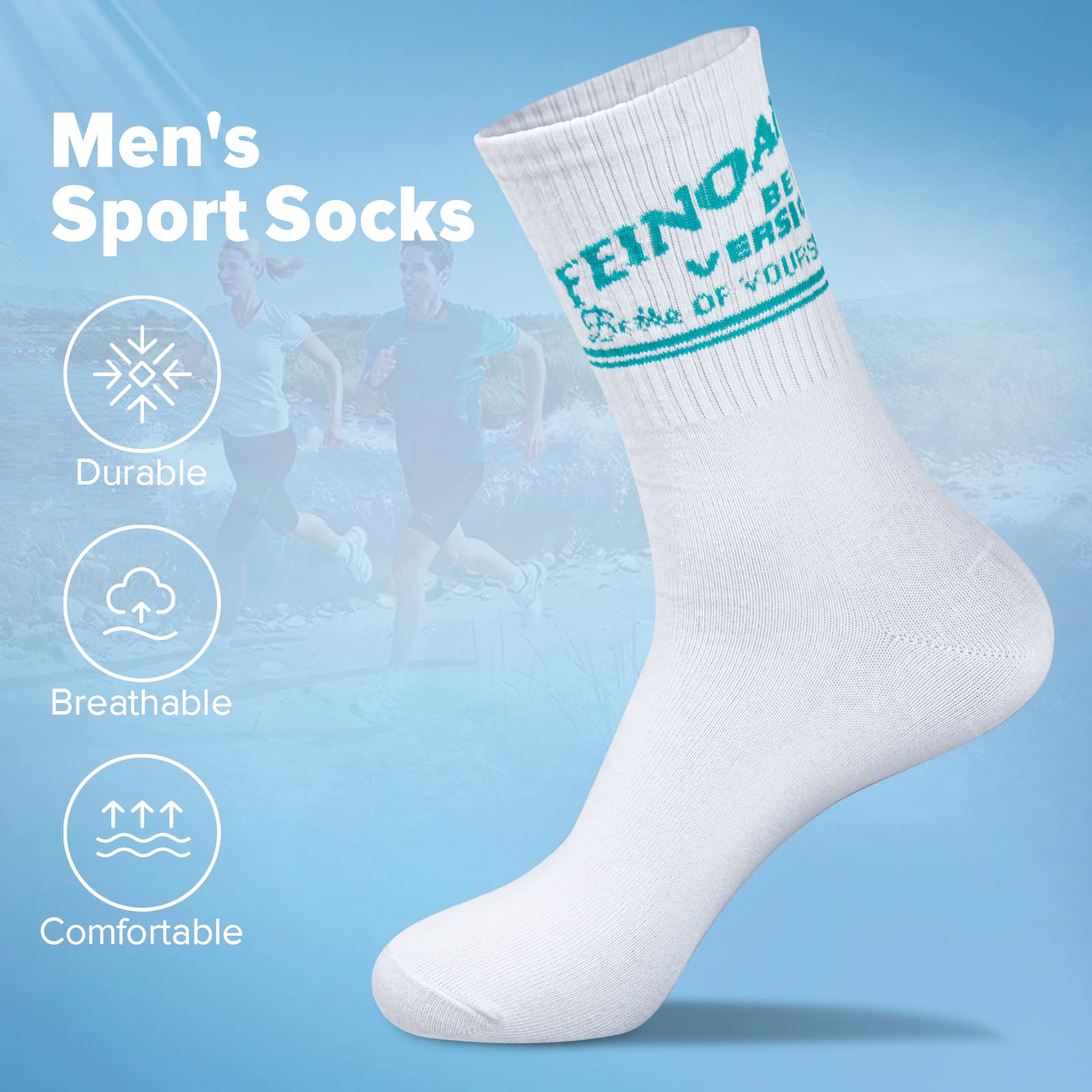 FEINOAR 3 Pairs Mens Crew Socks Cushioned Durable Cotton Athletic Running Socks White (Men Size 7-11)