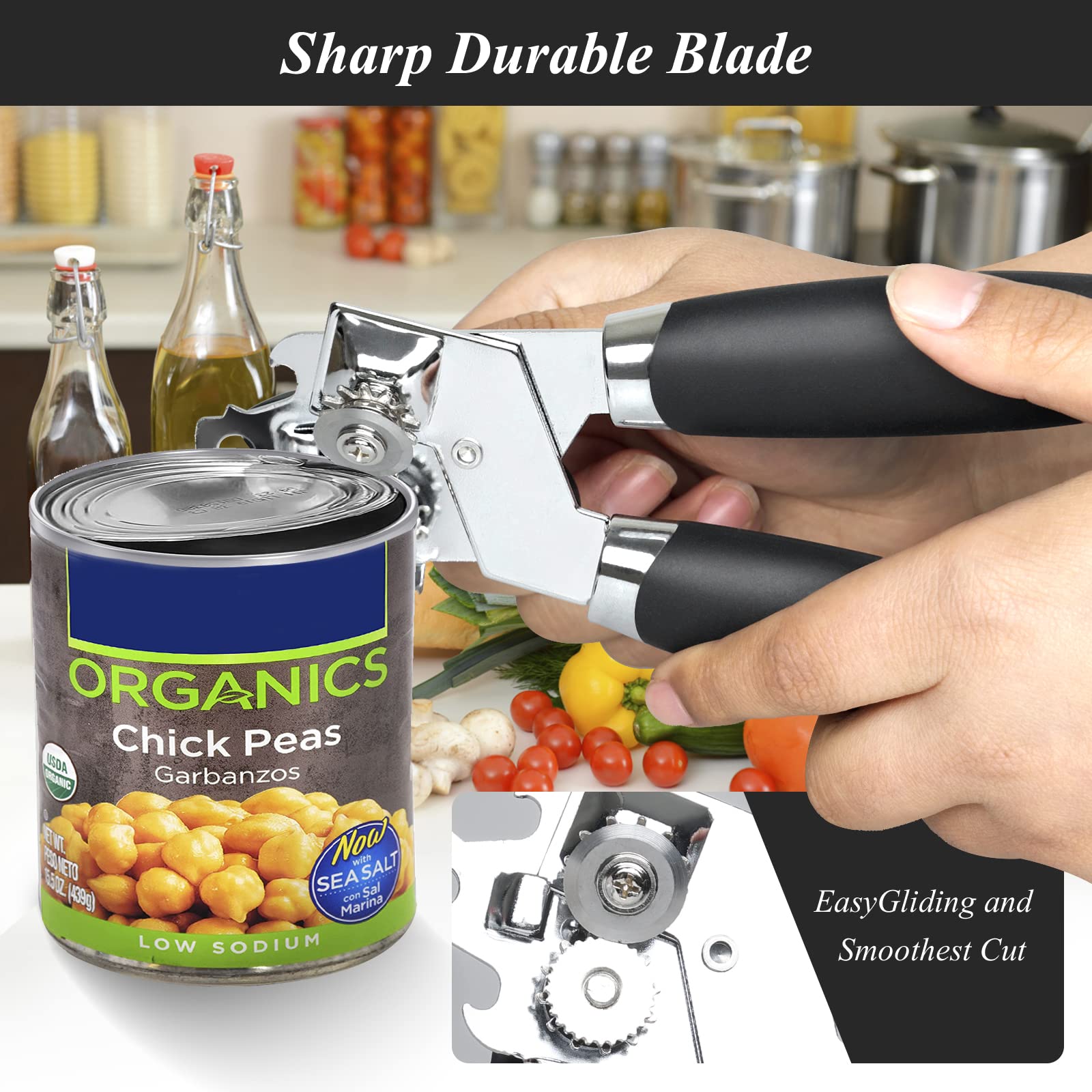 Jiaying Can Opener with Oversized Turn Knob and easy to grip with Comfortable Soft Handle,The Manual Handheld Can Opener, Sharp Cutting Wheel Built-in Bottle OpenerāBlack