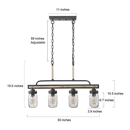LOG BARN Rustic Mason Jar Lights, Farmhouse Chandelier Metal Finish with Glass Shades, Linear Hanging Pendant for Kitchen Island, Dining Room