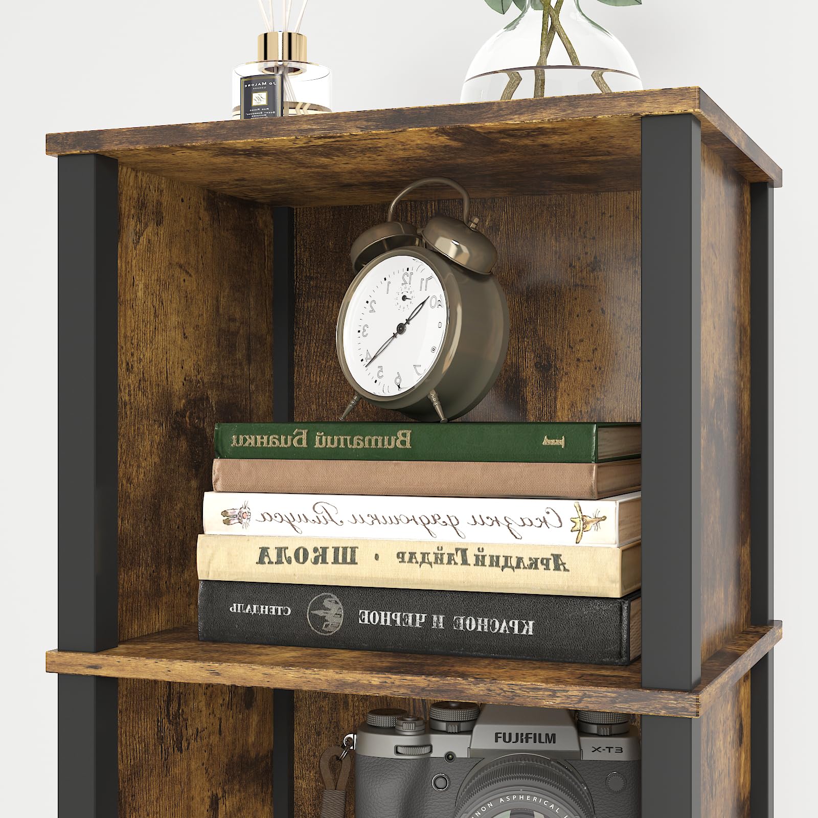 LAATOOREE 5 Tier Narrow Bookshelf, 4 Cube Bookcase, Slim Corner Open Display Storage Shelf for Small Space, Living Room, Office, Bedroom