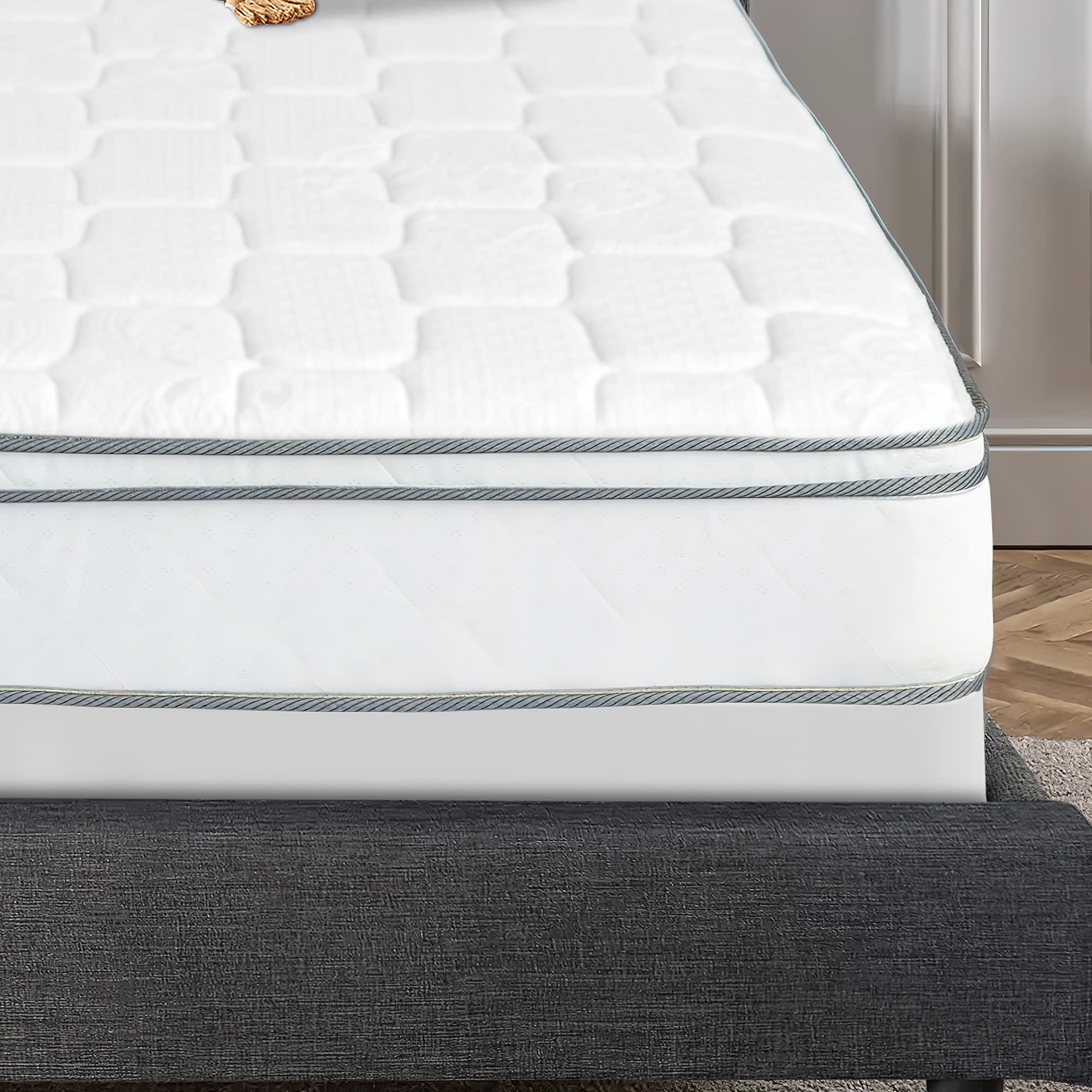 Nutan 10-Inch " Eurotop Innerspring Mattress And 8-Inch Wood Boxspring/Foundation Set Full XL